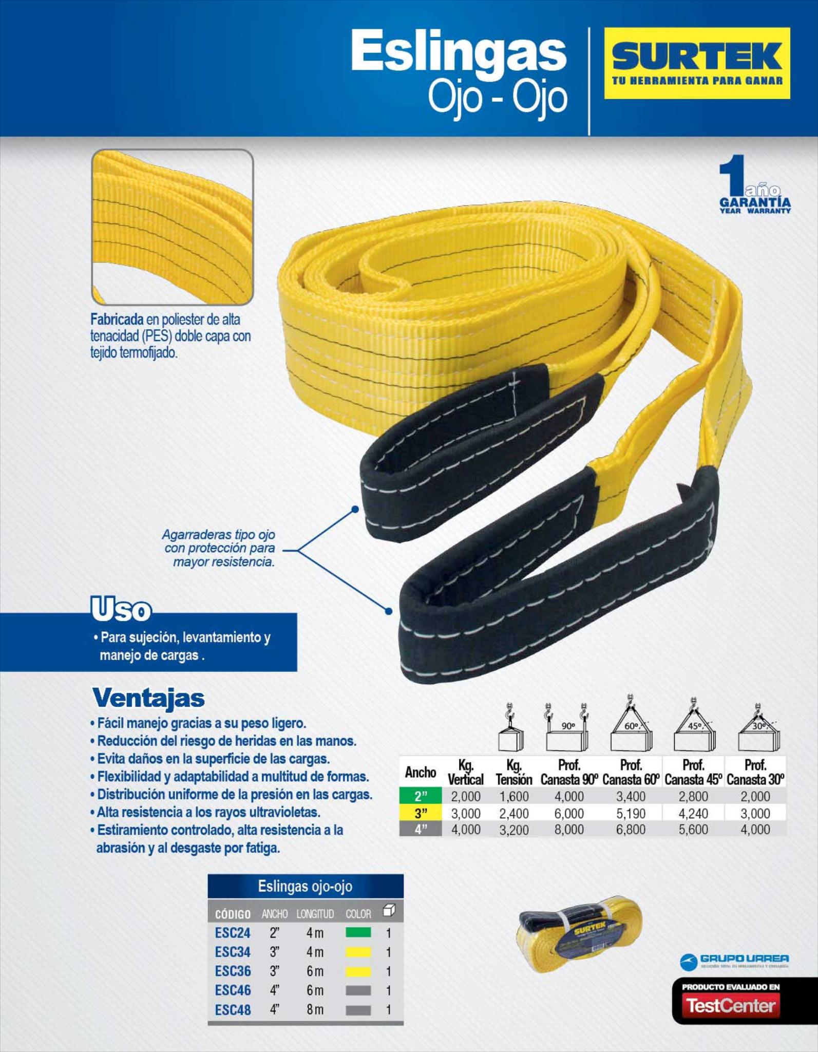 Eslinga de Poliester Plana Tipo Ojo - Ojo 2″ x 4 m Surtek ESC24 ...